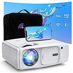 Febfoxs Projector with WiFi and Bluetooth - 1080P UHD Movie Projector with Bag, 4K, Zoom, Sleep Timer Supported, Bluetooth Projector Compatible w/Laptop/Smart Phone/PS5