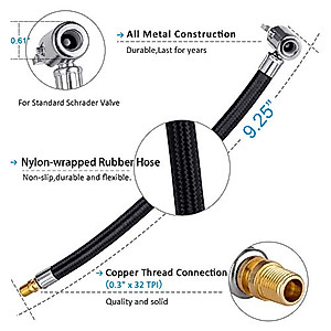 LUMITECO Locking Tire Chuck with Rubber Hose and Standard Tire Valve Fine Thread, Tire Inflator Pump Hose Adapter for Twist On Convert to Lock On Connection
