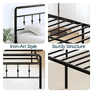 DiaOutro 16 Inch King Bed Frame with Headboard and Footboard, Classic Metal Platform No Box Spring Needed Heavy Duty Victorian Style Iron-Art Mattress Foundation/Under Bed Storage/Noise Free