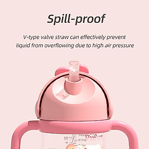 Piifur Weighted Straw Sippy Cup with Strap, Spill Proof Sippy Cups for Baby 2 Year Old, Trainer Cup for Toddlers, 10oz/300ml, Pink