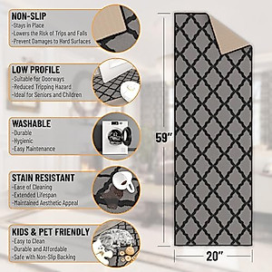 Machine Washable Moroccan Trellis Design Non-Slip Rubberback 2x5 Traditional Indoor Runner Rug for Hallway, Kitchen, Bedroom, Entryway, 20" x 59", Dark Gray