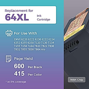 myCartridge SUPCOLOR 64XL Ink Cartridge Combo Pack Remanufactured Replacement for HP 64 XL Ink Work with Envy Photo 7858 7855 7155 6255 6252 7120 6232 7158 7164 Envy Inspire 7950e Printer (2 Pack)