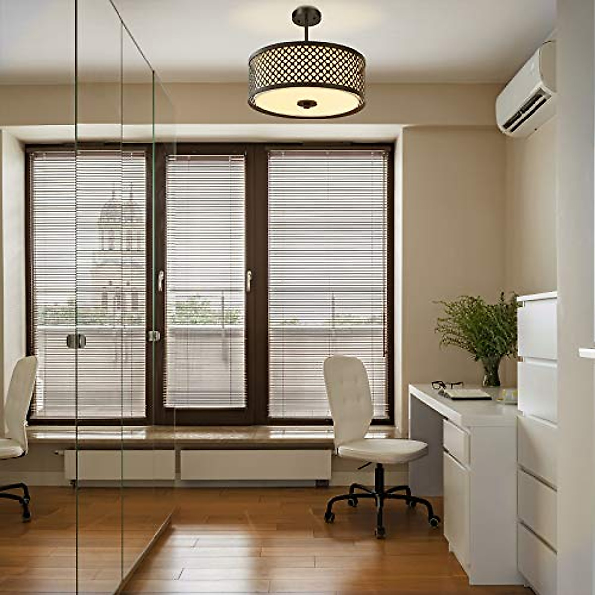 OUVR Industrial Semi Flush Mount Ceiling Light, Modern Close to Ceiling Lamps for Living Room, Bedroom, Dining Room, Kitchen, Hallway, Entry, Foyer