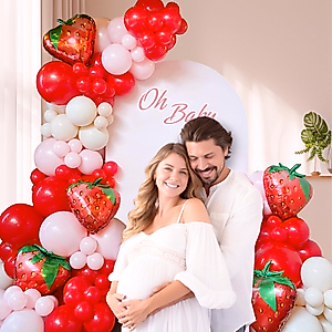 120pcs Strawberry Balloon Arch Garland Kit, Red and Pink Balloons with 27inch Strawberry Foil Balloons for Sweet One Berry First Birthday Baby Shower Strawberry Party Decorations