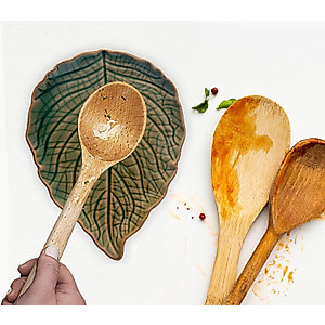 Leaf Spoon Rest For Stove Top Ceramic Spoon Holder For Kitchen Countertop Green Cooking Spoon Rest Cute Kitchen Spoon Rest Green Leaf Kitchen Decor And Accessories