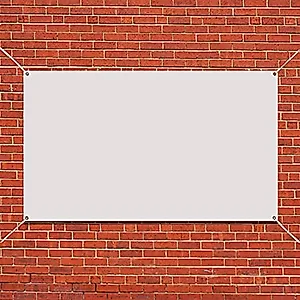 NapTags Blank Polyester Cloth Banner with 3/8 inch Nickel Grommets, 5 feet x 3 feet banner with 12 foot white hanging rope