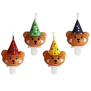 Bear Birthday Candle yyangz 4PCS Cute Cartoon Bear with Birthday Hat Candles Set for Birthday Cake Decoration Bear Theme Party Supplies,Bear Candles