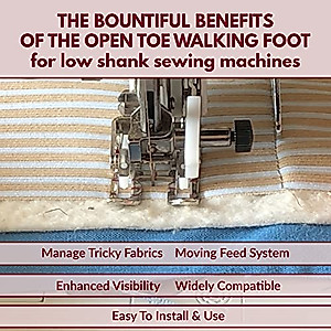 Madam Sew Open Toe Walking Foot for Quilting and Sewing | Stitch Through Multiple Layers and Match Prints | Compatible with Low-Shank Sewing Machine | Brother, Singer, Janome, Babylock & More