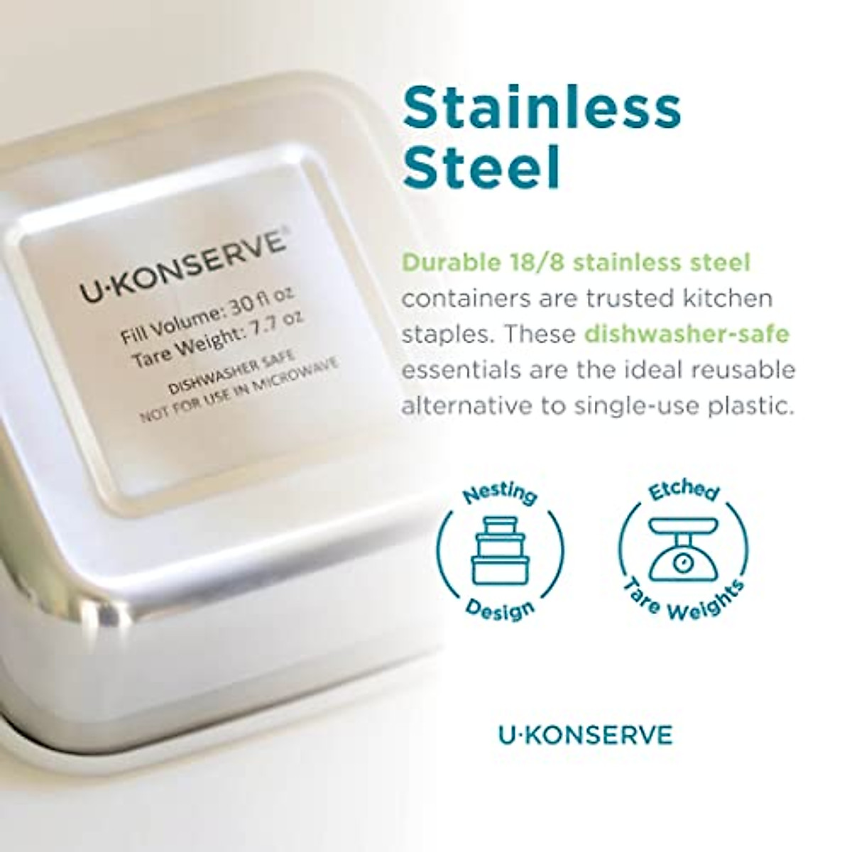 U-Konserve Stainless Steel Food Storage Bento Box Container, Leak Proof Silicone Lid Dishwasher Safe - Plastic Free (50oz Clear)