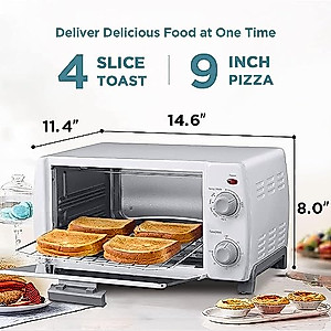 Dominion 4 Slice Small Toaster Oven Countertop, Retro Compact Design, Multi-Function with 30-Minute Timer, Bake, Broil, Toast, 1000 Watts, 2-Rack Capacity, White