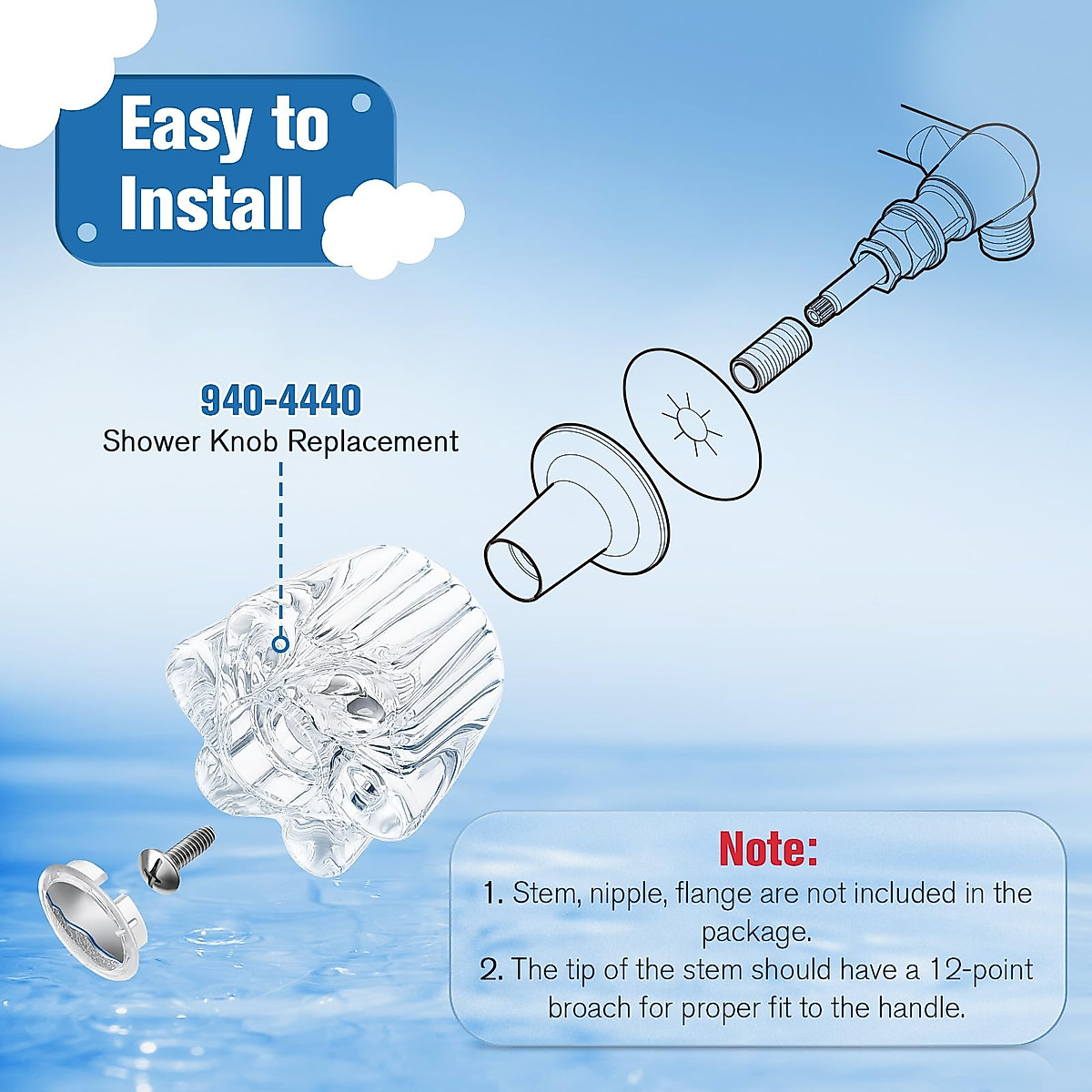 Enhon Shower Knob Replacement, Compatible with Pfister Contessa and Windsor Tub and Shower Faucets, 2 Piece Hot and Cold Faucet Handle Replacement, Newer Style, Clear Acrylic