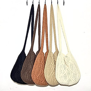 Grunge Crochet Tote Bag Y2K Fairycore Shoulder Handbags Aesthetic Knitted Crossbody Bags Purse Accessories (Beige,14.5"x29.5")