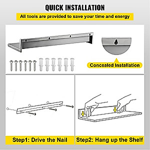 VEVOR Stainless Steel Wall Shelf, 8.6'' x 16'', Max. 44 lbs Load Capacity Heavy-Duty Commercial Wall-Mounted Shelving w/Backsplash for Restaurant, Home, Kitchen, Hotel, Bar, Laundry Room (2 Packs)