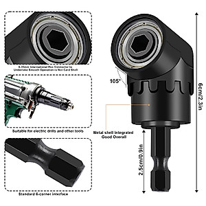 17 Pcs Flexible Drill Bit Extension, Include 2 Pcs Hex Shank 105° Right Angle Drill Attachment 3Pcs Drill Bit Holder 10 Short Screwdriver Bits 90° Angled Bits and Bendable Drill Bit Extension