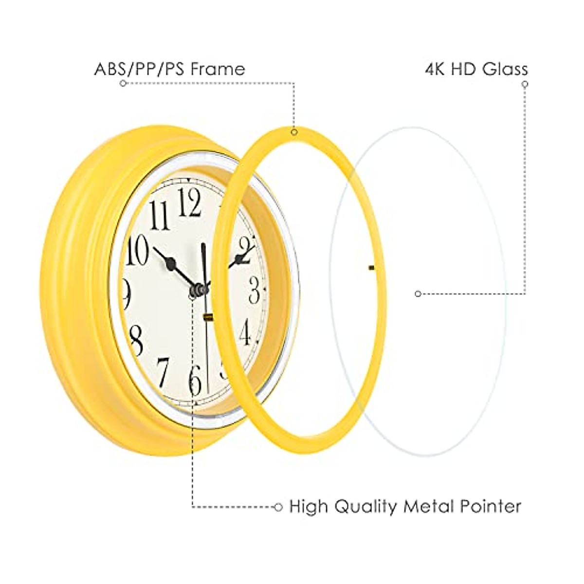 Topkey Silent Wall Clock Kitchen 9 Inch Retro Non-Ticking Decorative Bedroom Office Wall Clock -Yellow