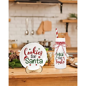 Nefelibata Christmas Tiered Tray Decor, Mini Cookies for Santa Plate Milk Jar Set, Ceramics Xmas Treat Plate Home Kitchen Dining Table Decor Holiday Housewarming Gift for Young Children New Parents