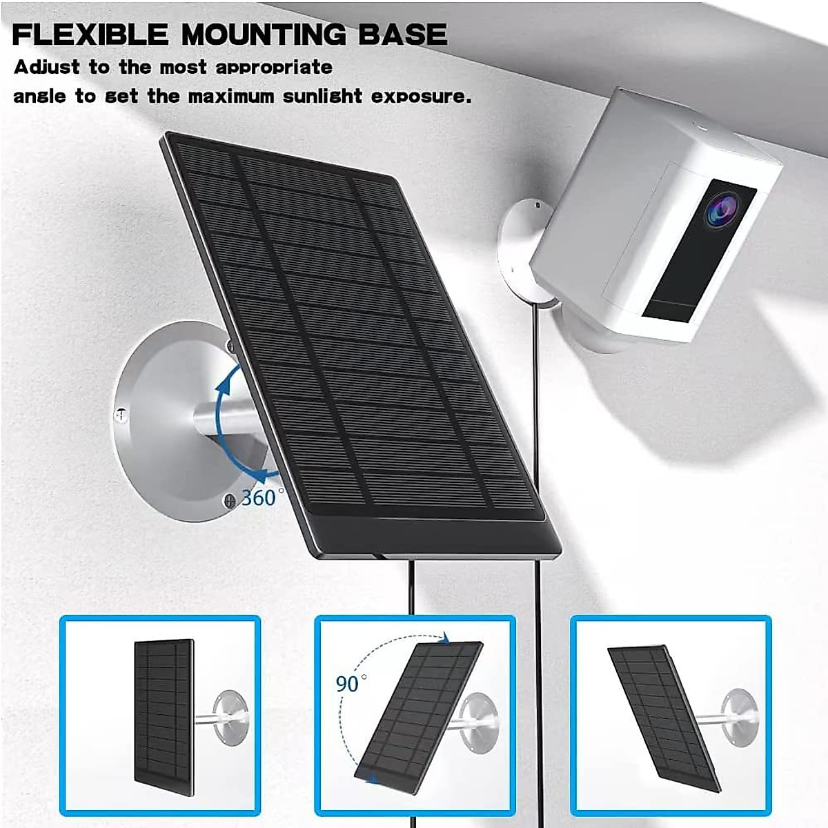 Solar Panel for Wireless Security Camera, Waterproof Solar Panel Compatible for Nest, Ring Stick Up Cam Battery and Ring Spotlight Cam Battery 5V 4.5W（ 2PCS）