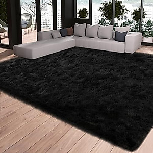 Vasofe Super Soft 5x7 Black Fluffy Area Rug for Bedroom, Large Fuzzy Living Room Rug, Shag Plush Nursery Rug for Kids Dorm Classroom Teen Shaggy Furry Throw Carpet, Indoor Home Decor Floor Mat