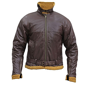 NM-Fashions Men's Aviator RAF B3 Ginger Shearling Flight Pilot Sheepskin Leather Bomber Jacket