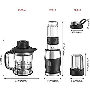 Blender and Food Processor Combo,Blender for Shakes and Smoothies Maker,700W Multifunctional Kitchen System for Mixer Blender/Chopper/Grinder with 19-oz Portable Bottle, Easy to Clean