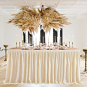 Leegleri 6 ft Ivory White Polyester Pleated Table Skirt for Rectangle Table,Ruffle Tutu Table Cloth for Baby Shower Wedding,Birthday Party,Gender Reveal,Dessert Cake Tables