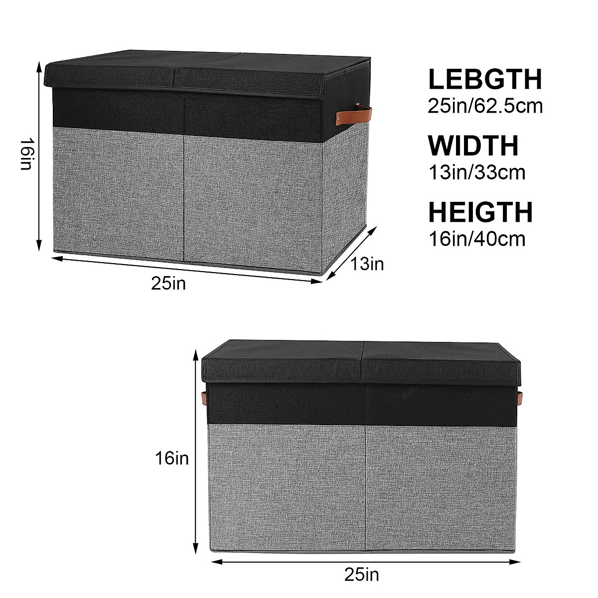 Large Toy Storage Box with Lid, Sturdy Toys Storage Chest Bin Organizer Basket with Dividers for Kids, Boys, Girls, Nursery, Closet, Bedroom, Playroom 25&quot;x13&quot; x16&quot; (Black and Grey)