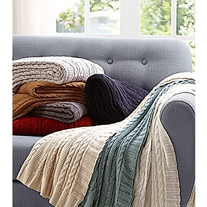 VCNY Home | Dublin Collection | Throw Blanket - 100% Cotton in Cable Knit Weave, Ultra Plush, Luxuriously Warm - for Bed, Couch, or Chair, Throw, White 50x70