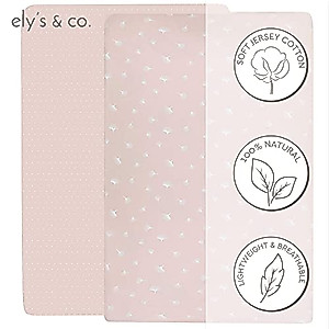 Ely’s & Co. Pack N Play│Playard│Portable Crib Sheet 2-Pack - Combed, 100% Jersey Cotton for Baby Girl — Rosewater Pink, Pin Dots & Gingko Leaves