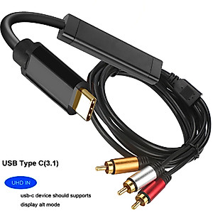 USB C to RCA Adapter 1080P, 6FT Active Type C to RCA Converter, Male USB C to 3-RCA Out Lead Video Adattatore Cord for Laptop, Computer,Projector