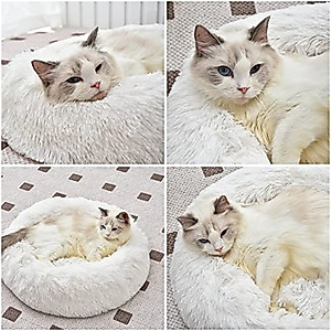 Aalklia Cat Bed Calming Soft Indoor,Washable,Anti-Slip Bottom,Cozy Plush Anti-Anxiety Fluffy Cuddler,20",White