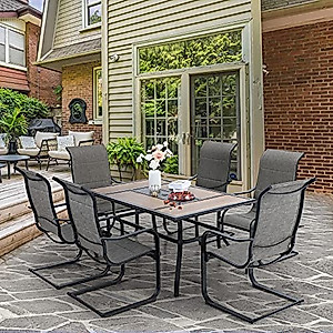 Sophia & William Patio Dining Set Patio Furniture set Patio Dining Table Wood Like 60" for 6 with Patio Dining C Spring Motion Chair Quick Dry Textilene Support 350lbs for Outdoor Lawn Garden Backyard