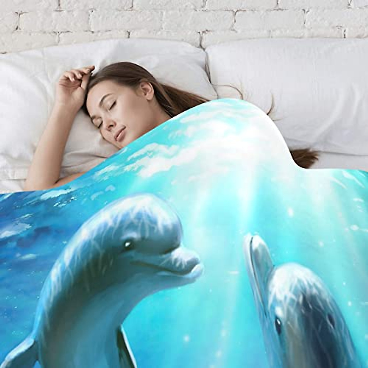 Dolphins Deep Ocean Personalized Blanket with Name Text Custom Comfort Super Soft Cozy Fleece Fashion Throw Blankets for Wedding Birthday Gift 50x60 Inch