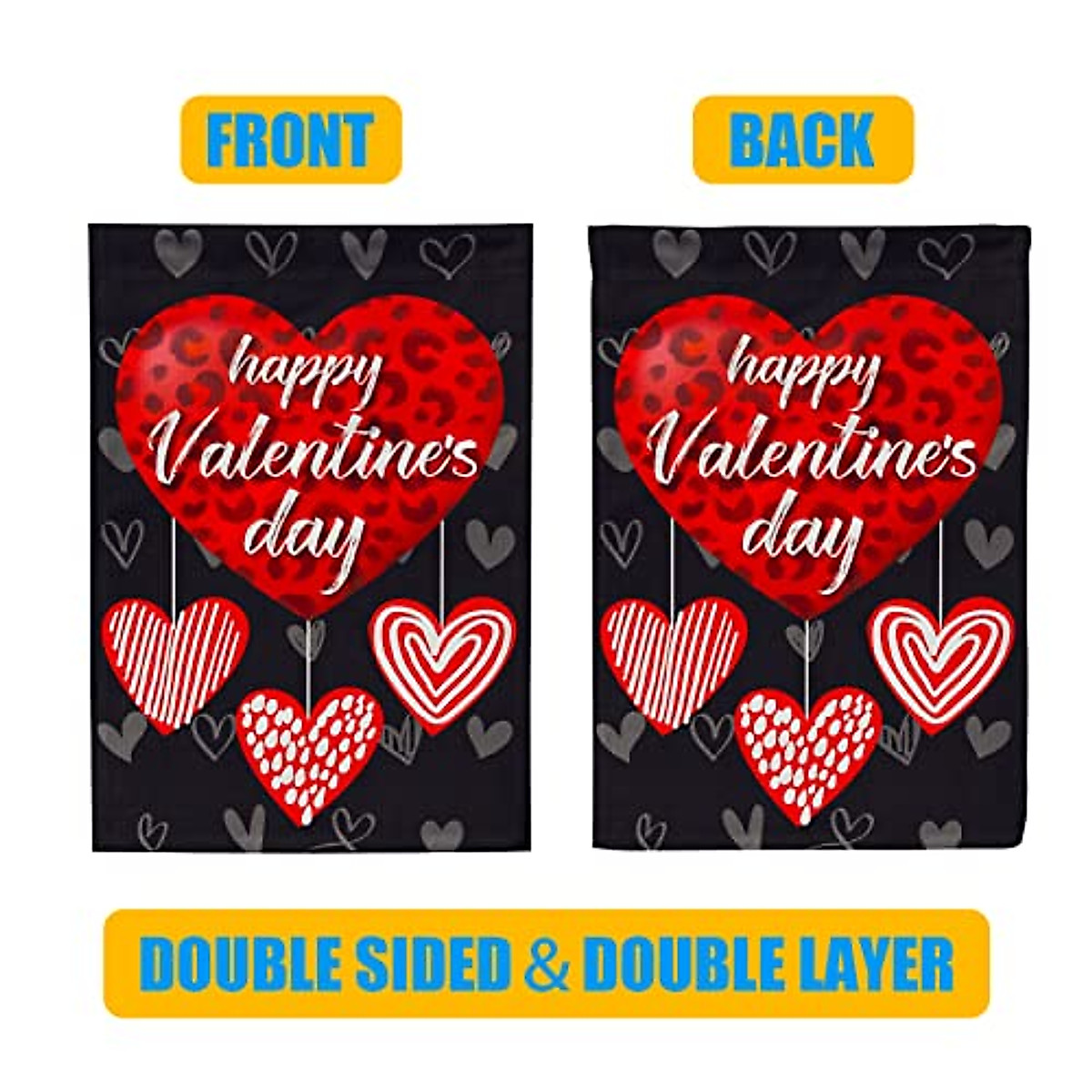 Happy Valentines Day Garden Flag , Heart Flag Burlap 12x18 Inches for Yard Outdoor Outside Hanging Decorations Vertical Flag