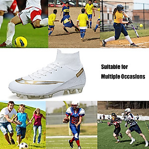 Men's Football Cleats with High-Top Non-Slip Spikes Ankle Supports Indoor Outdoor Firm Ground Soccer Shoes White EU 42 US 9