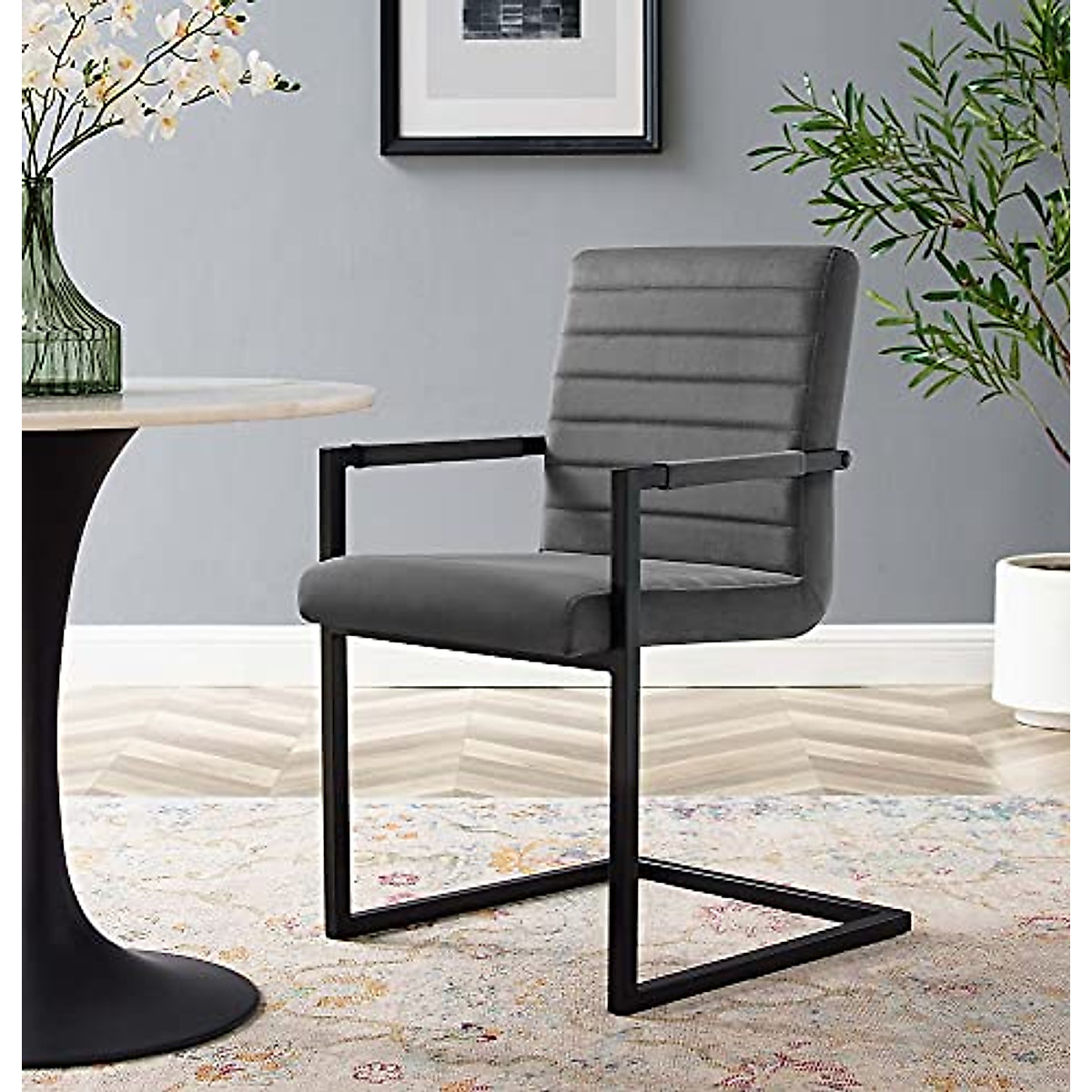 Modway Savoy Performance Velvet Dining Chair Set of 2, Gray
