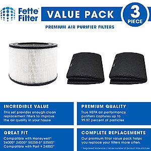 50250-S Replacement HEPA Filter and 2 Wrapping Carbon Pre-Filters Compatible with Honeywell 24000 24500 50250-S 52500. Part Number 24000
