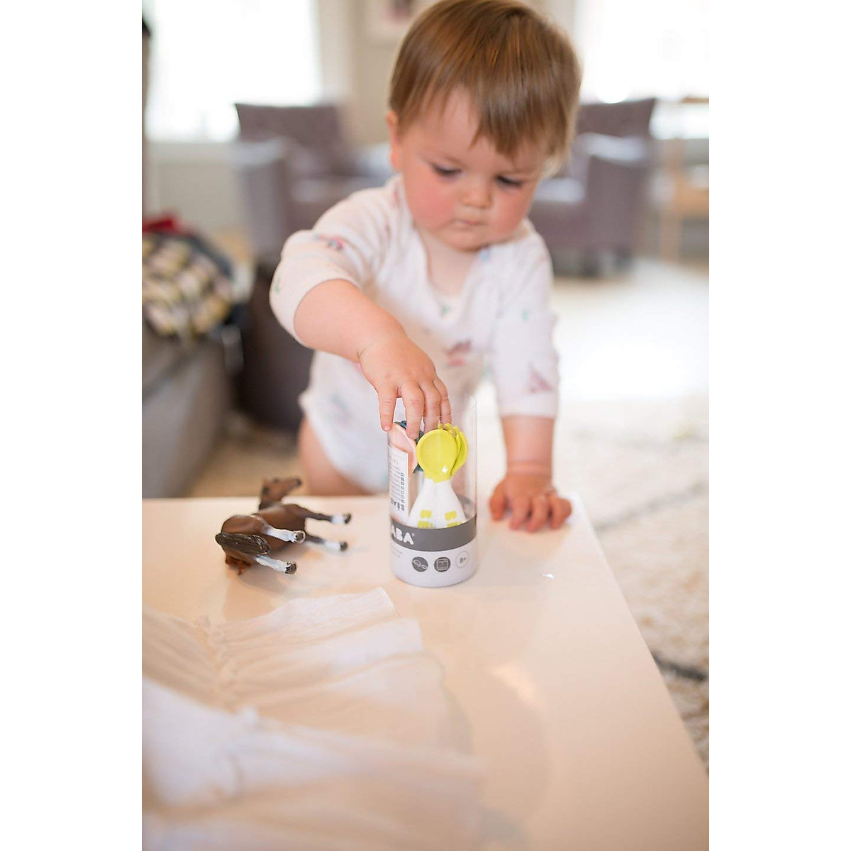 BEABA Toddler Self Feeding Cutlery and Silicone 4-Piece Meal Set - Soft, Unbreakable, Non-Slip Suction Bottom