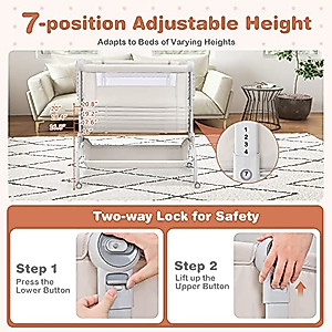 BABY JOY Baby Bassinet, 3-in-1 Rocking Bassinet w/Storage Basket, Double-Lock Design, 7 Adjustable Heights, Soft Mattress & Portable Travel Bag, Bassinet Bedside Sleeper for Newborns Infants (Beige)