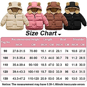 Happy Cherry Toddler Winter Warm Jacket Down Comfortable Coat Hoody Puffer Outwear Cartoon Cotton Hoodies Soft Solid Autumn Jackets Thick Windproof Coat 3-4 Years Pink