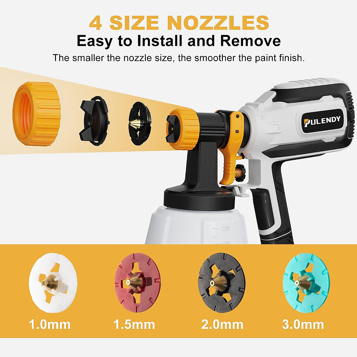 PULENDY Paint Sprayer, 700W HVLP Spray Gun with Cleaning & Blowing Joints, 4 Nozzle Sizes & 3 Spray Patterns, Easy to Clean, for Furniture, Cabinets, Decks, Walls, Doors, DIY Projects, etc. PL42