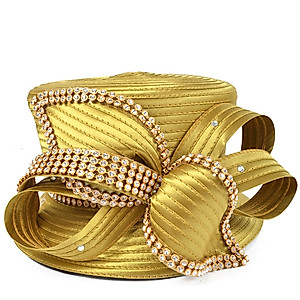 VECRY Women's Dressy Church Baptism Wedding Derby Hat(Rhinestone-Gold)