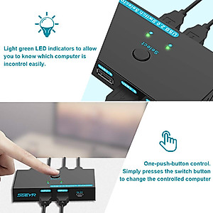 SGEYR Metal USB Switch 2 Computers Sharing 4 USB Devices USB 2.0 Switcher Box, USB Peripheral Switch Adapter, for Printer, Mouse, Scanner, PCs with One-Button Swapping and 2 Pack USB A to A Cable