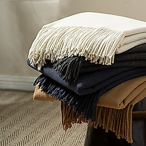 La Jolie Muse Throw Blanket for Couch Soft Lightweight - Faux Cashmere Melange Throw Blanket with Tassels, Cozy Warm Decorative Blankets for Bed Sofa Chair Living Room (Camel, 50 x 60 inches)