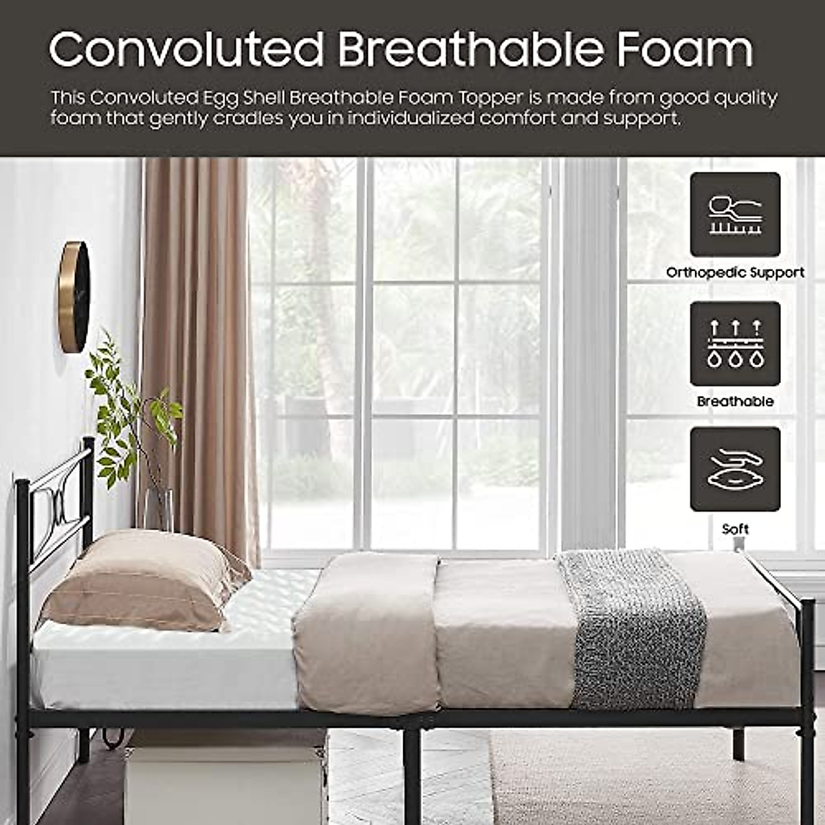 Treaton 2-inch Soft Foam Toppers with Convoluted Egg Shell Design | Extends Mattress Topper Life, Provides Proper Back Support and Relieves Pain, Improves Better Posture, Twin, Off-White