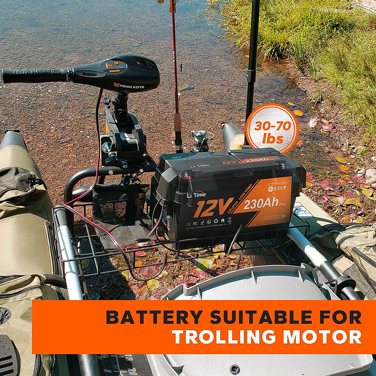 LiTime 12V 230Ah Plus Low-Temp Protection LiFePO4 Battery Built-in 200A BMS, Max 2944Wh Energy, Lithium Iron Phosphate Battery Perfect for Trolling Motors, Yacht, Marine, Boat, RV, Home Energy