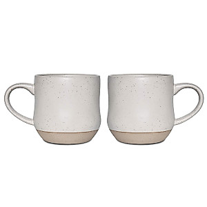 Bosmarlin Large Stoneware Speckled Coffee Mugs Set of 2, Big Ceramic Tea Cup, 17 Oz, Dishwasher and Microwave Safe (White, 2)