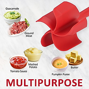 Ourokhome Upgrade Meat Chopper and Potato Masher, Heat Resistant Ground Meat Smasher for Hamburger, 5 Curved Blades Ground Beef Smasher, Nylon Non Stick Mixer, Stirrer and Kitchen Gadgets, Red