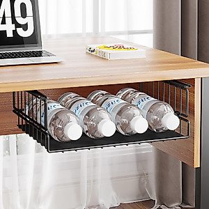 1Easylife Under Desk Storage Mesh Drawer Shelf, Self-Adhesive Pull Out Metal Tray Basket, No Drill Sliding Basket for Cable, Extension Cords, Home, Office, Workspace, Cabinet, Black