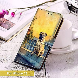 DAFEI Wallet Case for iPhone 13 with Pug Dog-aa129 Pattern PU Leather Flip Folio ID&Credit Cards Pocket Lanyard