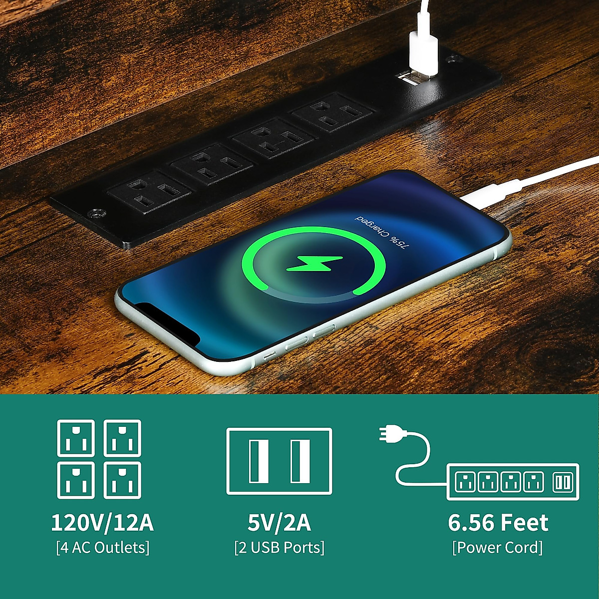 YITAHOME L Shaped Desk with Power Outlets & LED Lights, 60" Corner Computer Desk with Drawers & Lift Top, Home Office Desk with Monitor Stand & File Cabinet, Wood Height Adjustable Desk, Rustic Brown